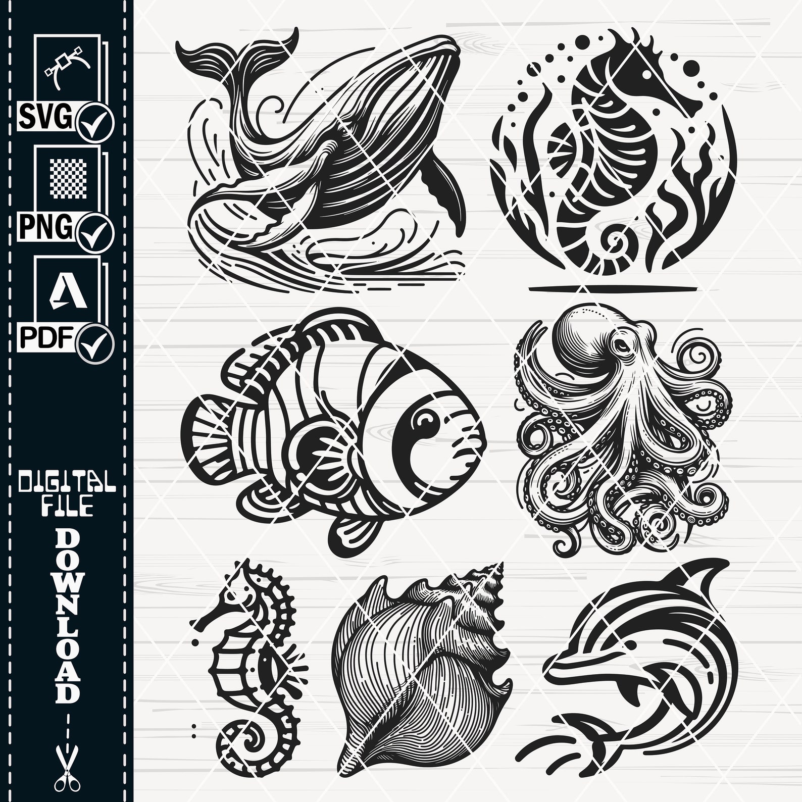 Floral Sea Animals SVG, Ocean Animals Svg, Sea Life Svg File Horse ...
