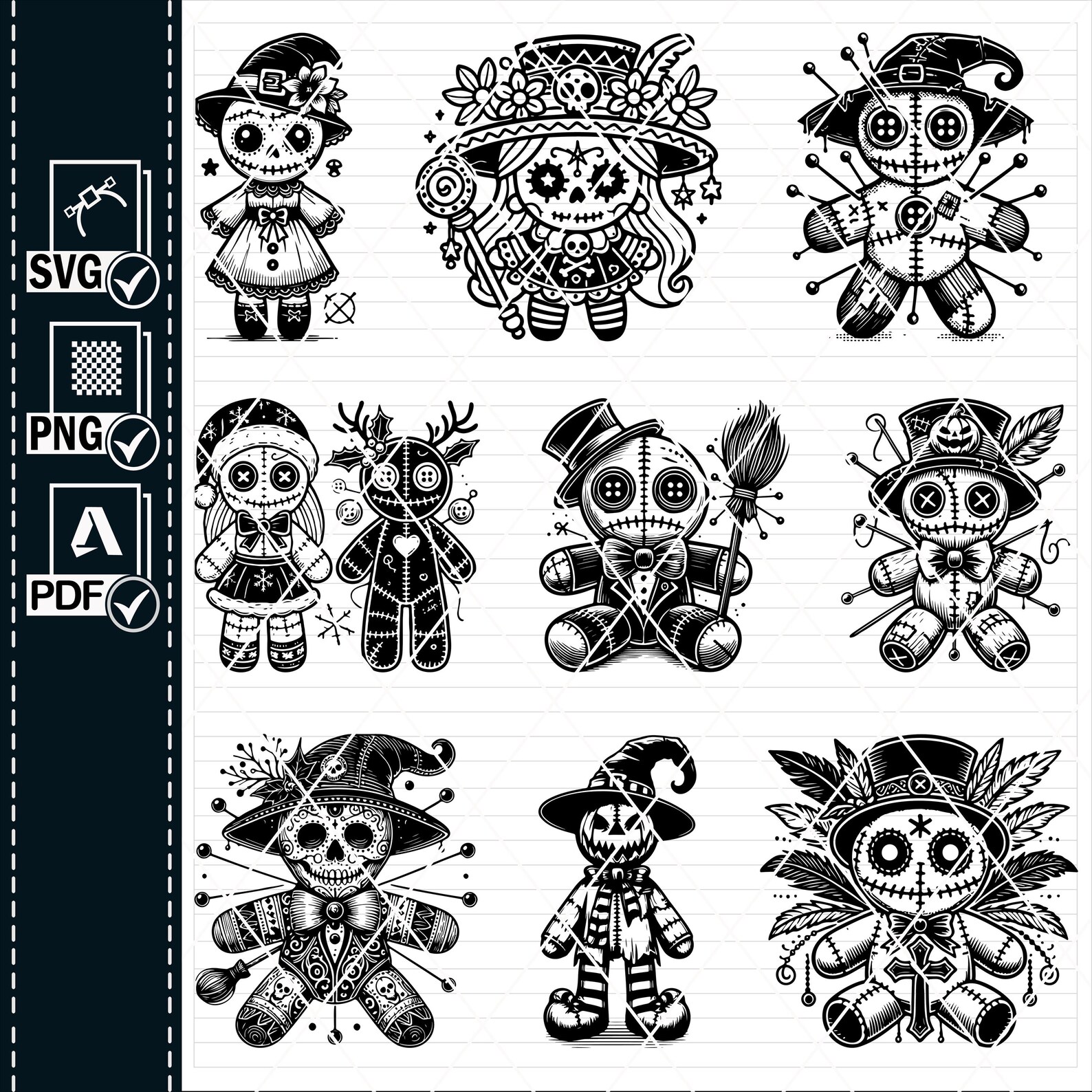 Halloween Voodoo Doll SVG Bundle, Gothic Christmas Designs (digital ...