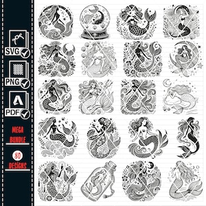 MERMAID SVG Png MEGA Bundle, Mermaid Clipart, Mermaid Svg Files for ...