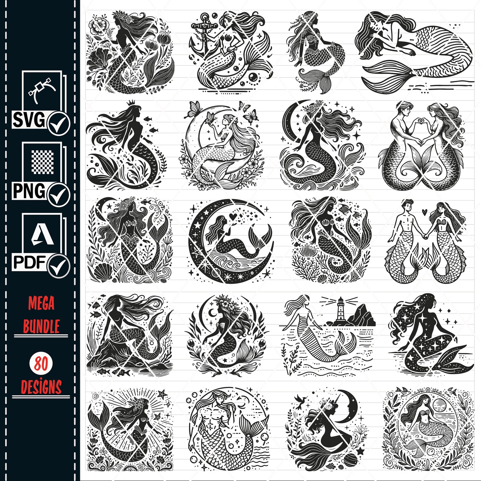 Mermaid Clipart MEGA Bundle, Silhouette Cut Files (svg, Png, Pdf) - Etsy