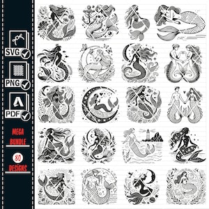 MERMAID SVG Png MEGA Bundle, Mermaid Clipart, Mermaid Svg Files for ...