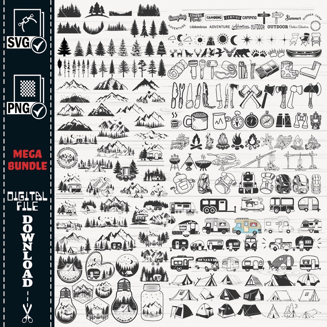 Camping SVG Clipart Mega Bundle, Campfire, Tent, RV Designs (digital ...