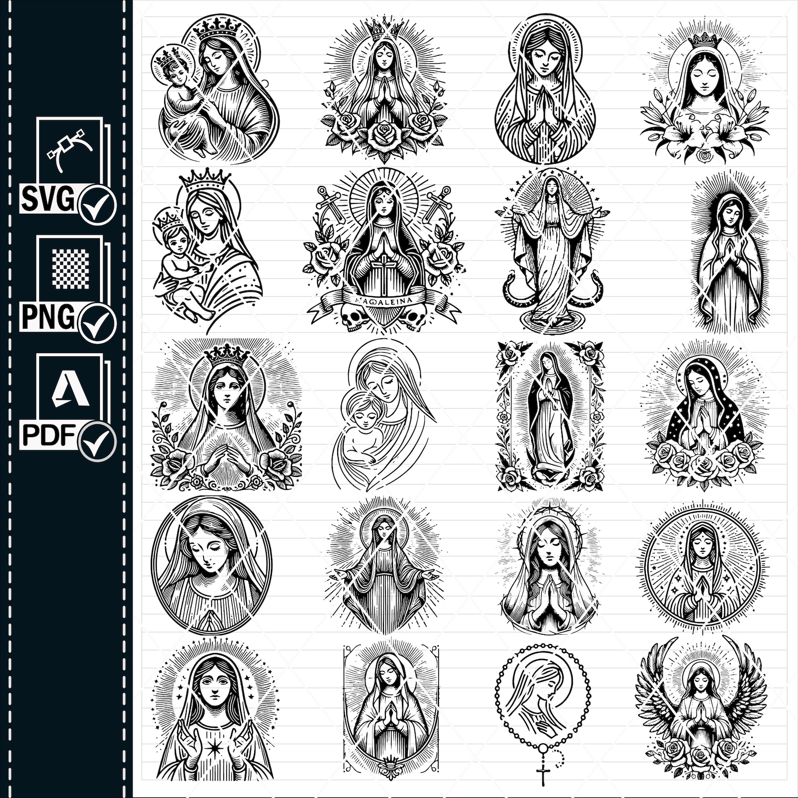 Virgin Mary SVG Bundle, Mother of Jesus, Christian T-shirt Designs ...