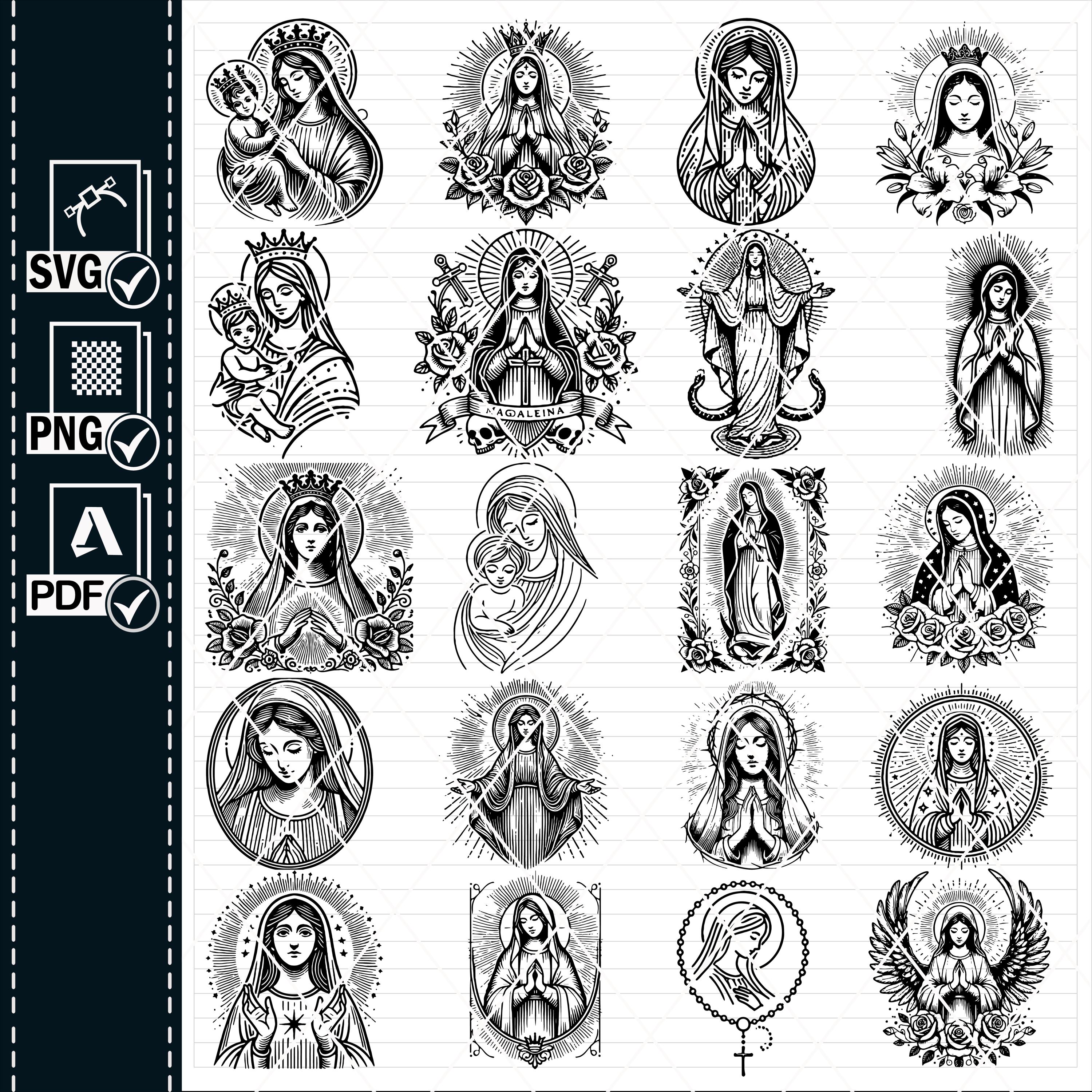 Virgin Mary SVG Bundle, Mother of Jesus, Christian T-shirt Designs ...