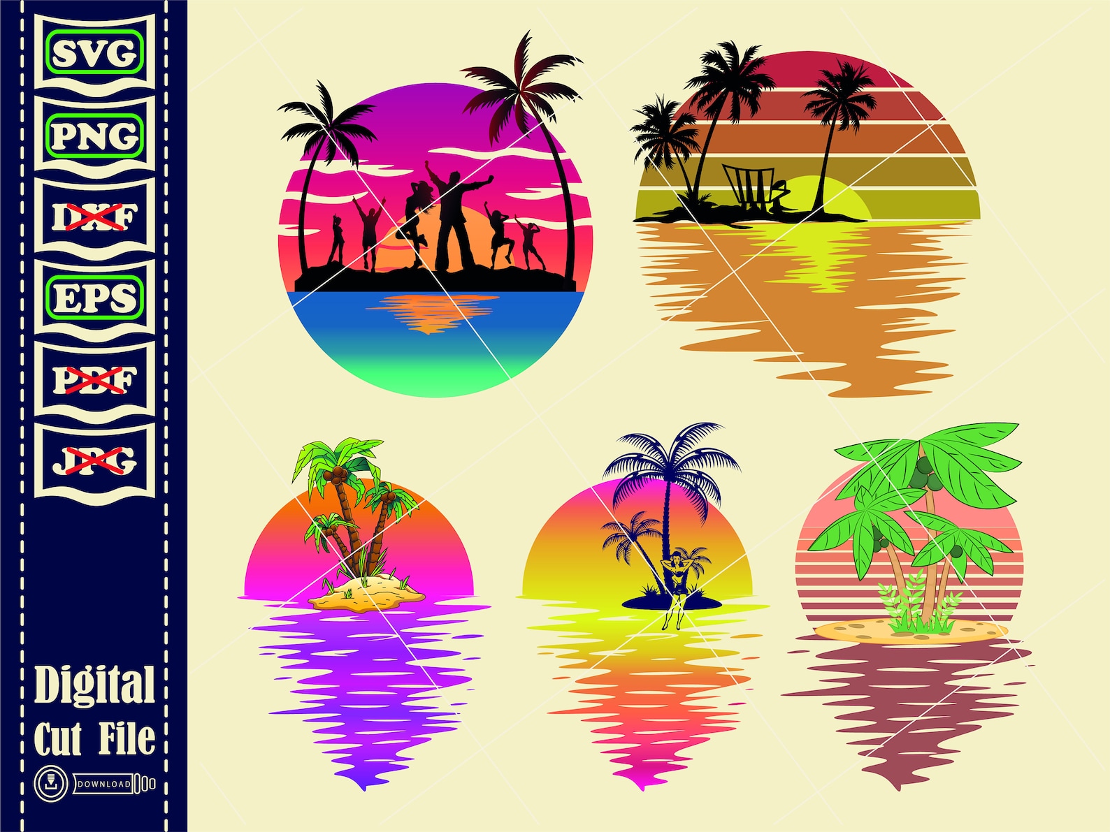 Palm Tree Svg 3 Sunset Svg Palm Beach Svg Palm Tree Sunset - Etsy