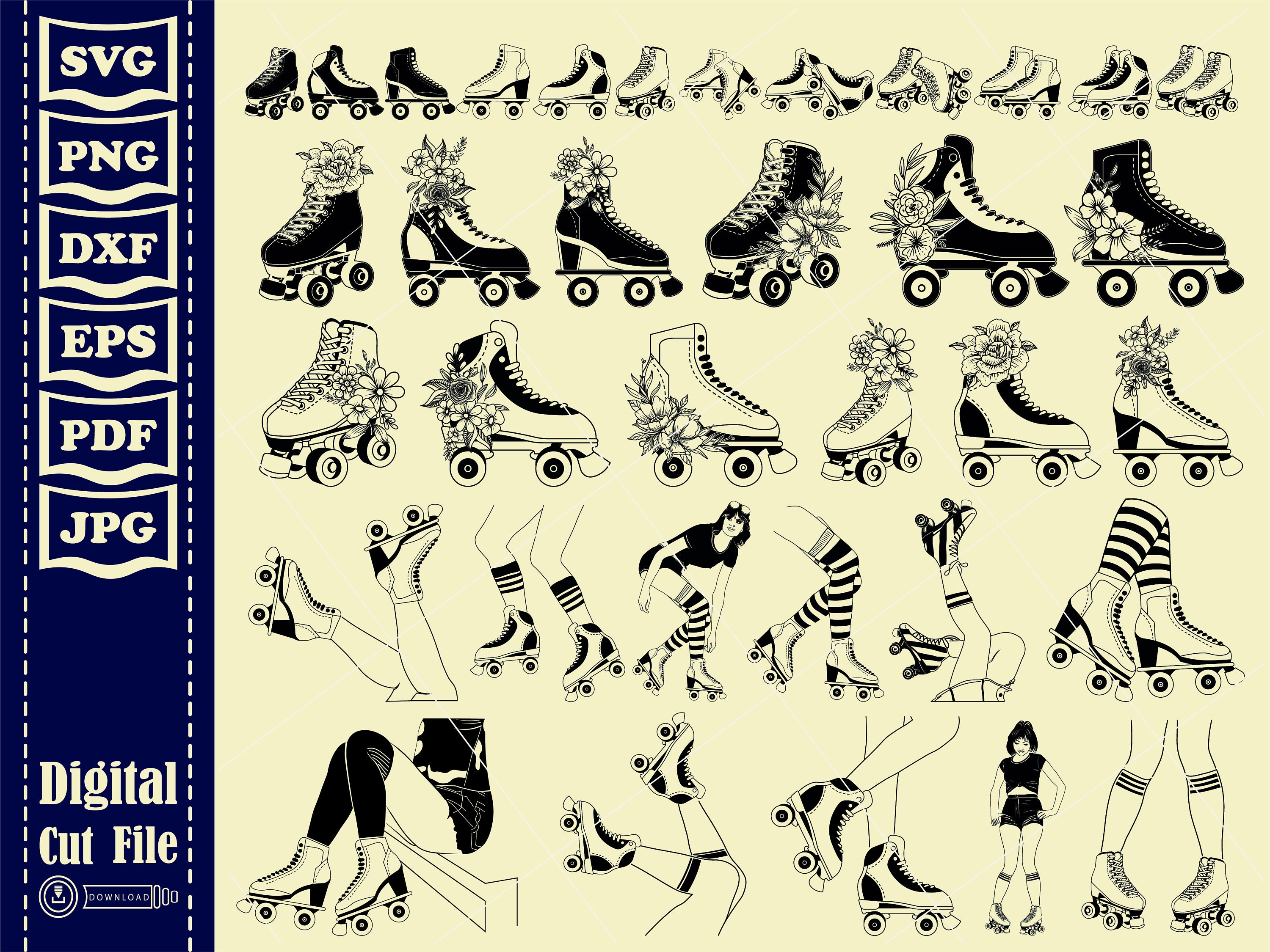 Roller Skating Svg File Roller Skates With Flowers | Etsy