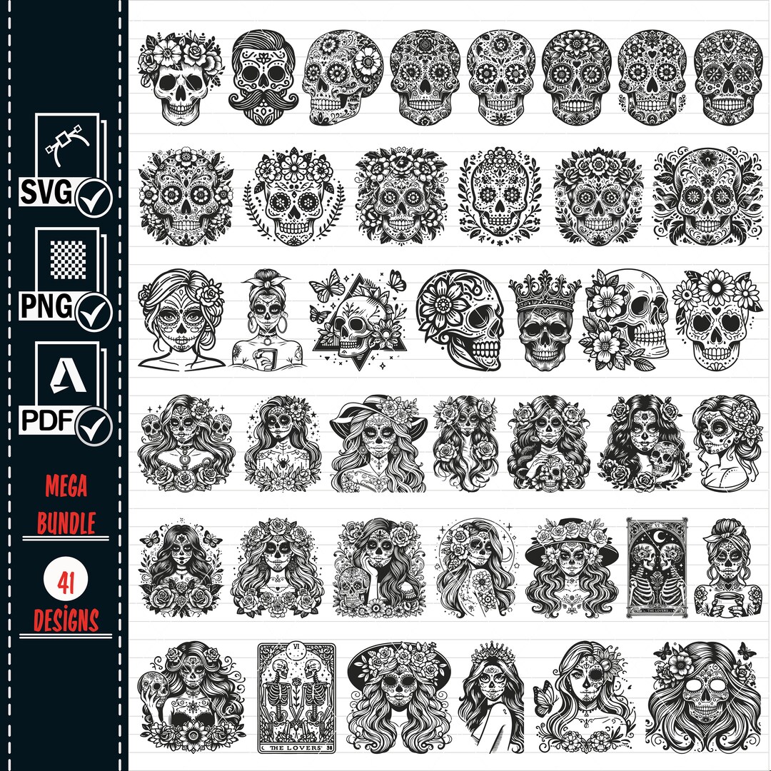 SUGAR SKULL GIRL Svg Png Big Bundle, Catrina Svg, Sugar Skull Svg, Girl ...