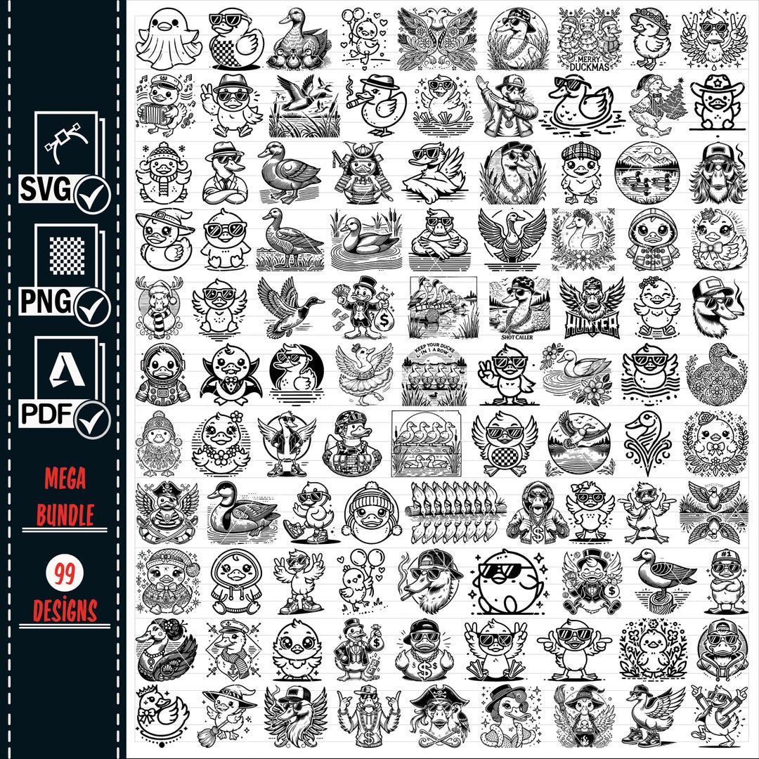 DUCK SVG PNG Bundle, Duck Mullet With Sunglasses Smoking File, Duck ...