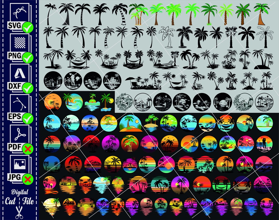 Palm Tree Sunset SVG Bundle, Beach Cut Files (digital Download) - Etsy