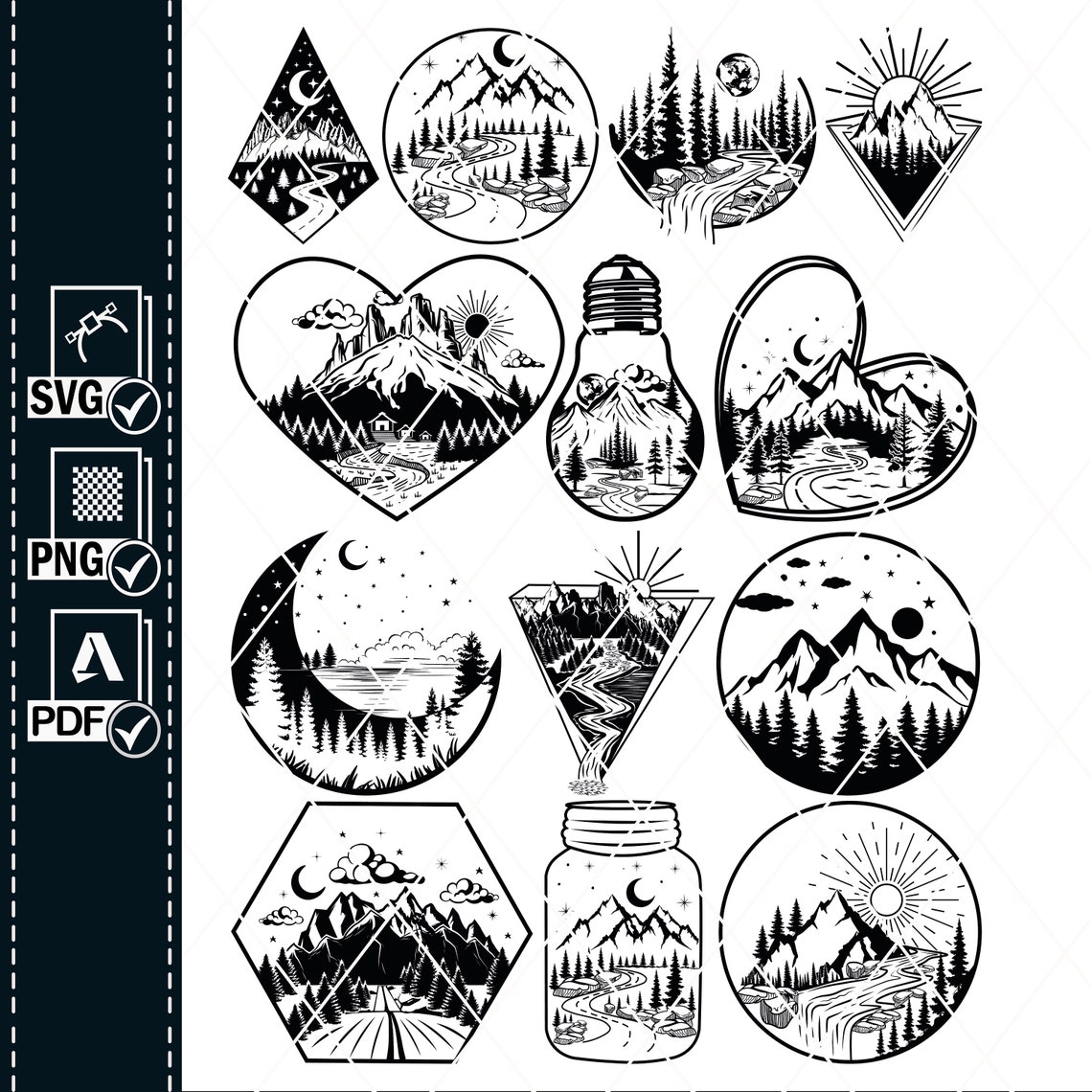 Geometric Mountain Landscape SVG Bundle (digital Download) - Etsy