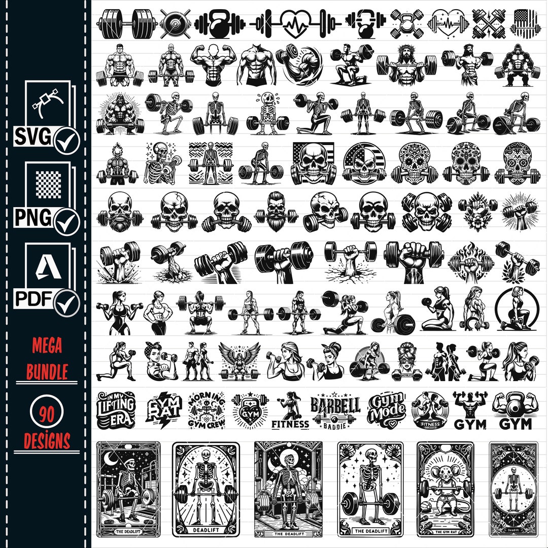 Gym SVG PNG MEGA Bundle, Fitness Clipart (90 Designs) - Etsy