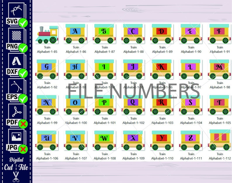 Train Alphabet SVG Font, Cut Files (png, Dxf, Eps) - Etsy