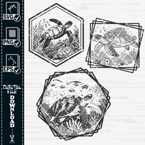 Sea Turtle SVG Cut File, 2, Tribal Turtle Design, Ocean Animal Clipart ...