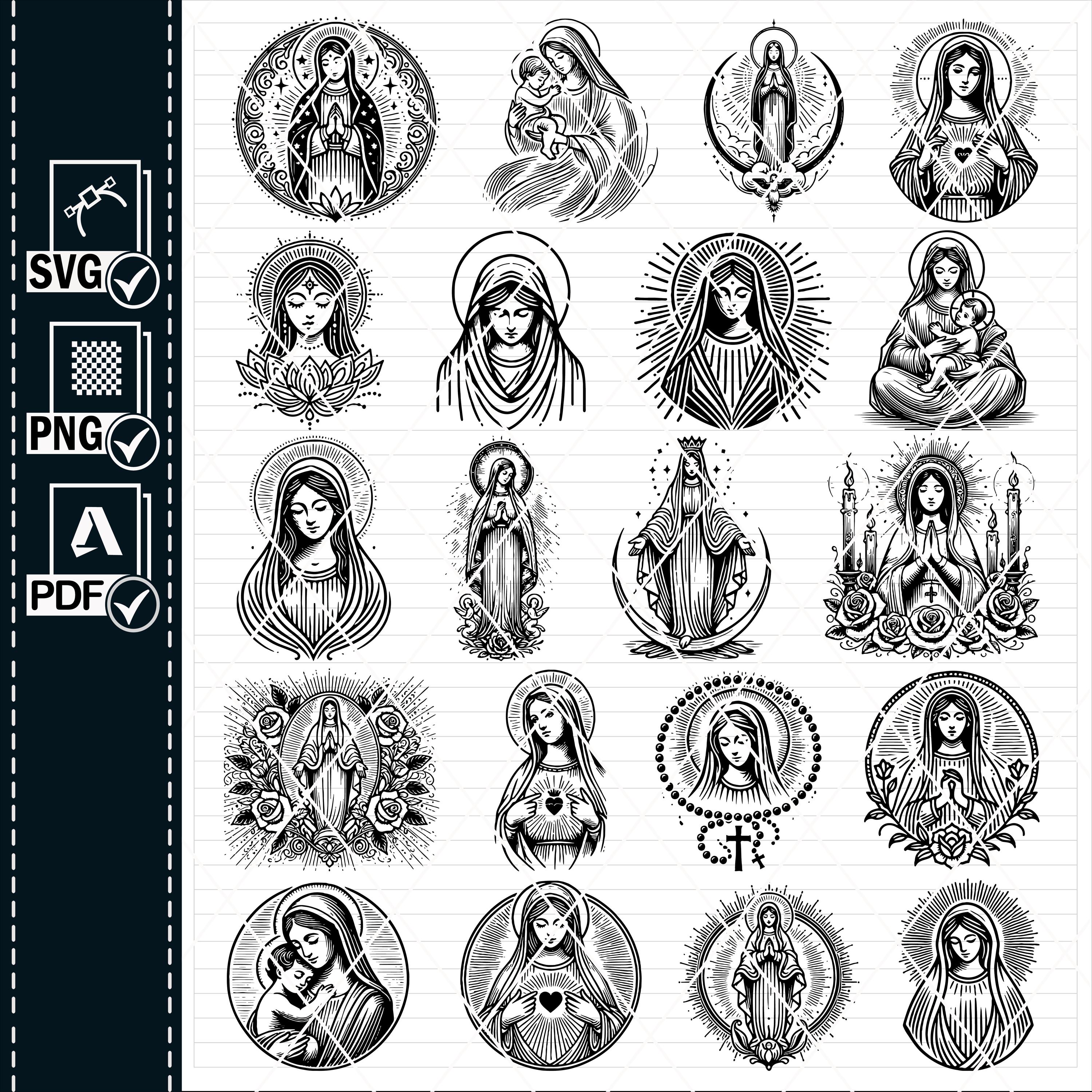 Virgin Mary SVG Bundle, Mother of Jesus, Christian T-shirt Designs ...