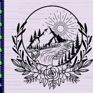 Geometric Mountain Svg, 1, Mountains Svg, Waterfall Landscape Tattoo ...