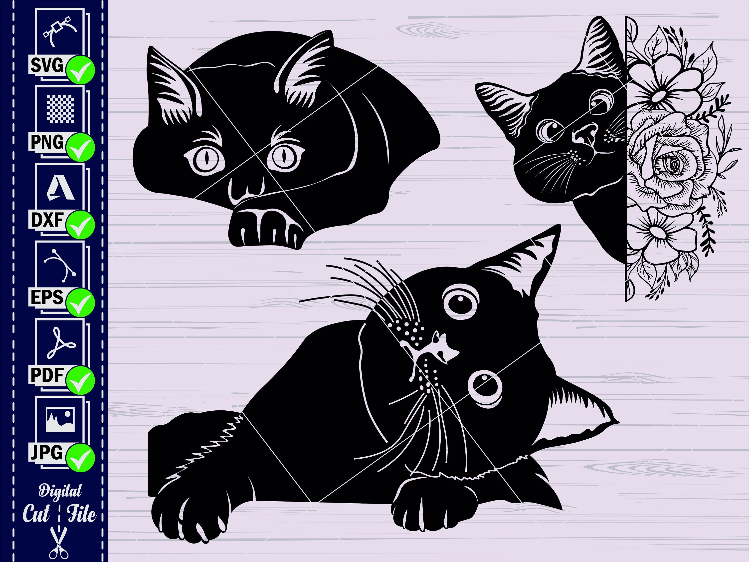 Cat SVG 2 Black Cat Svg Cute Cat Svg Peeking Cat Svg - Etsy