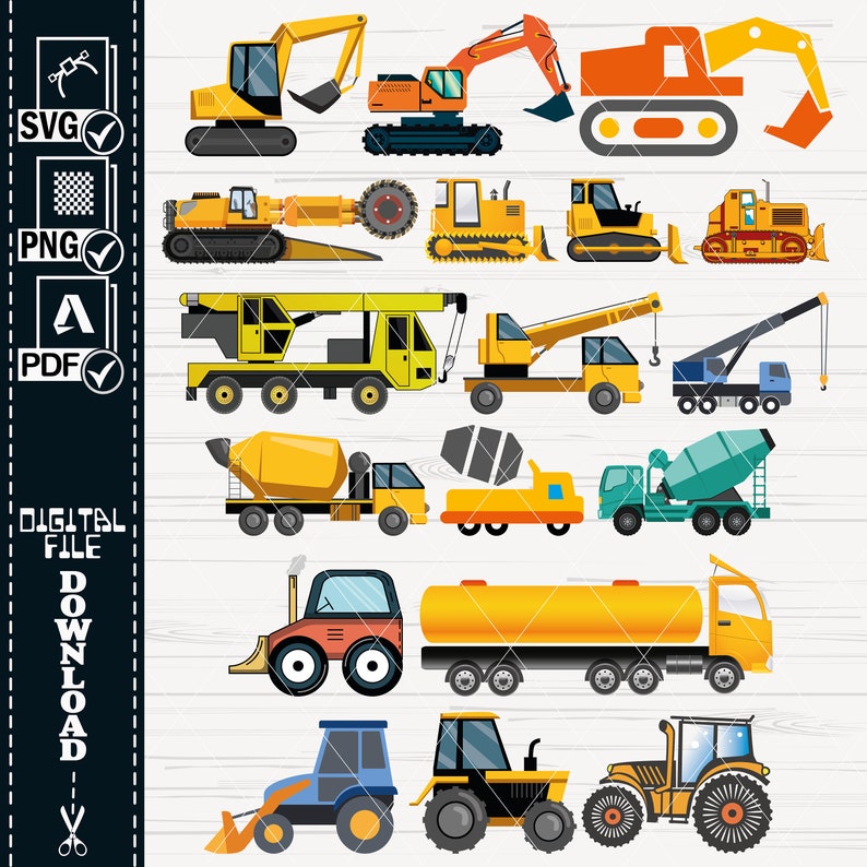 Construction Vehicle SVG Bundle, Truck Clipart (digital Download) - Etsy