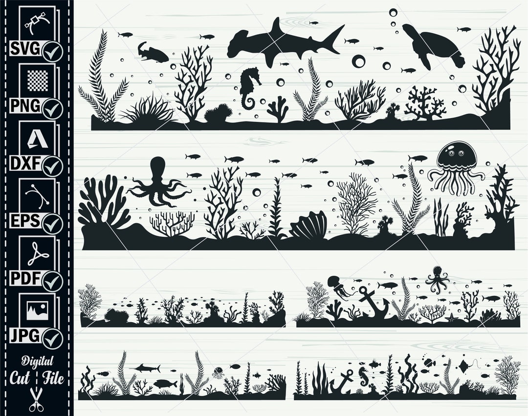 Underwater World SVG, Sea Life Clipart, Cricut Silhouette (digital ...