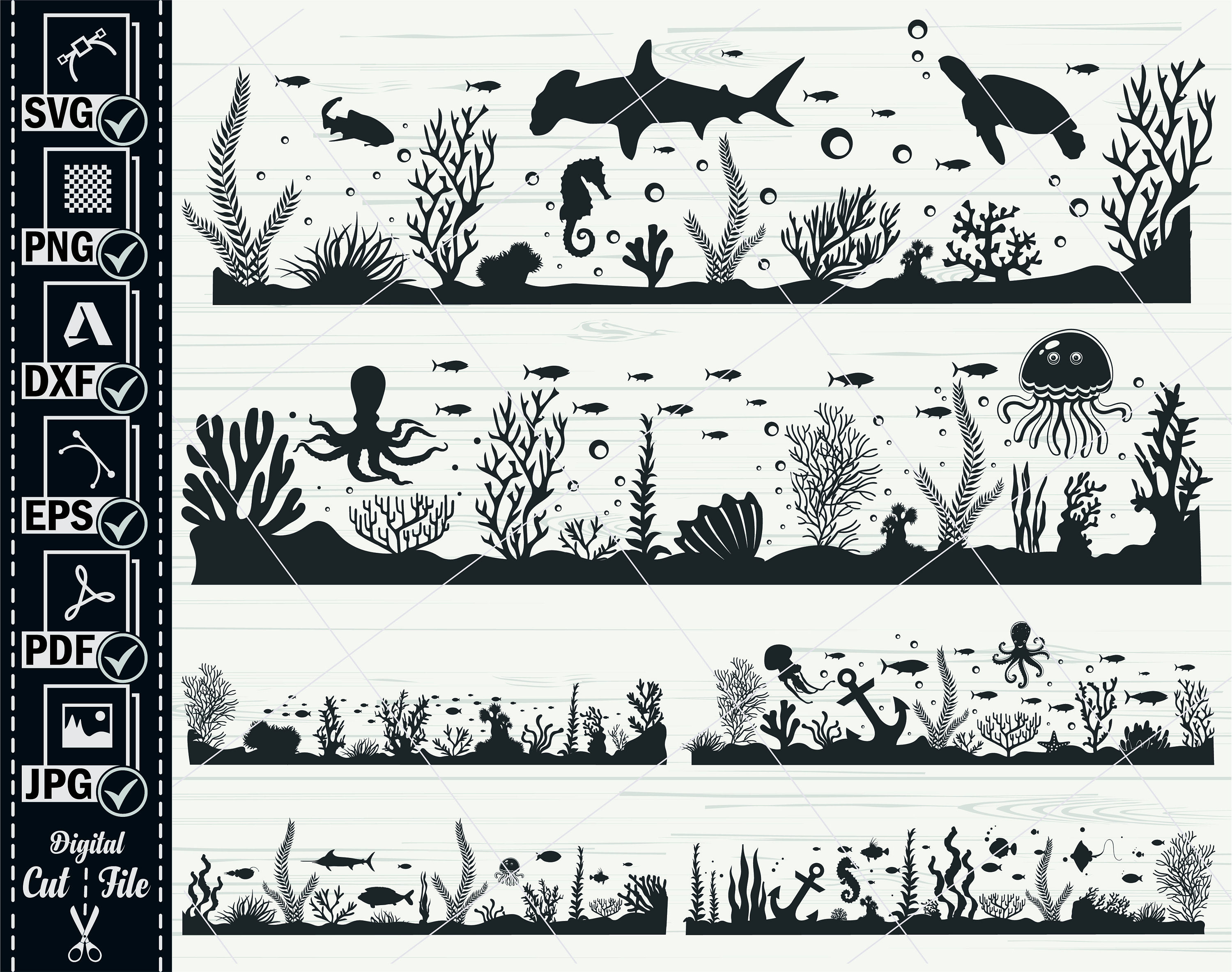 Underwater World SVG, Sea Life Clipart, Cricut Silhouette (digital ...