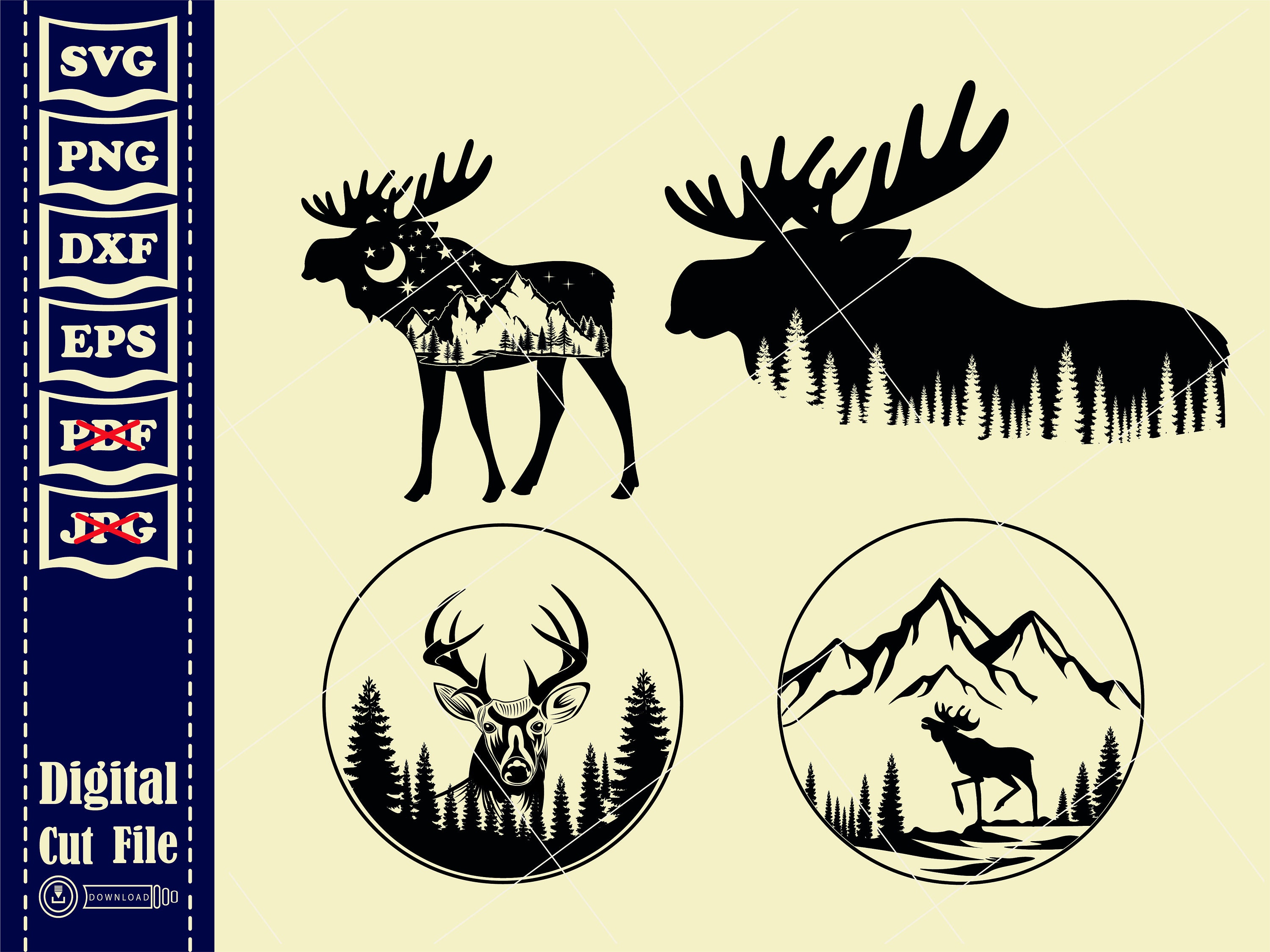 Moose in Forest Svg Moose Svg Moose Scene Svg Forest Scene - Etsy