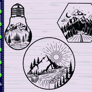 Geometric Mountain Svg, 1, Mountains Svg, Waterfall Landscape Tattoo ...