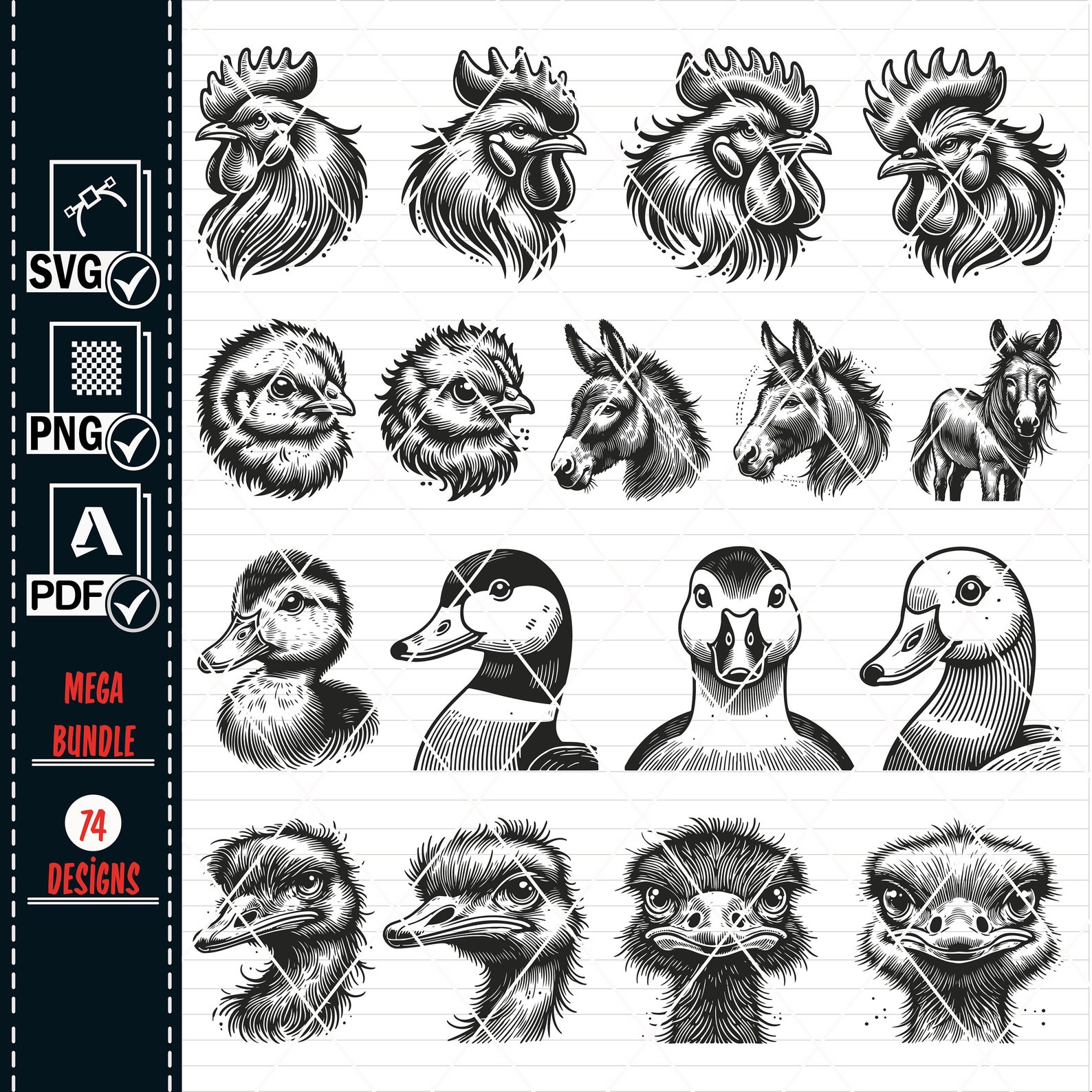 Farm Animals Vector Graphics, Mega Bundle SVG, PNG, PDF - Etsy