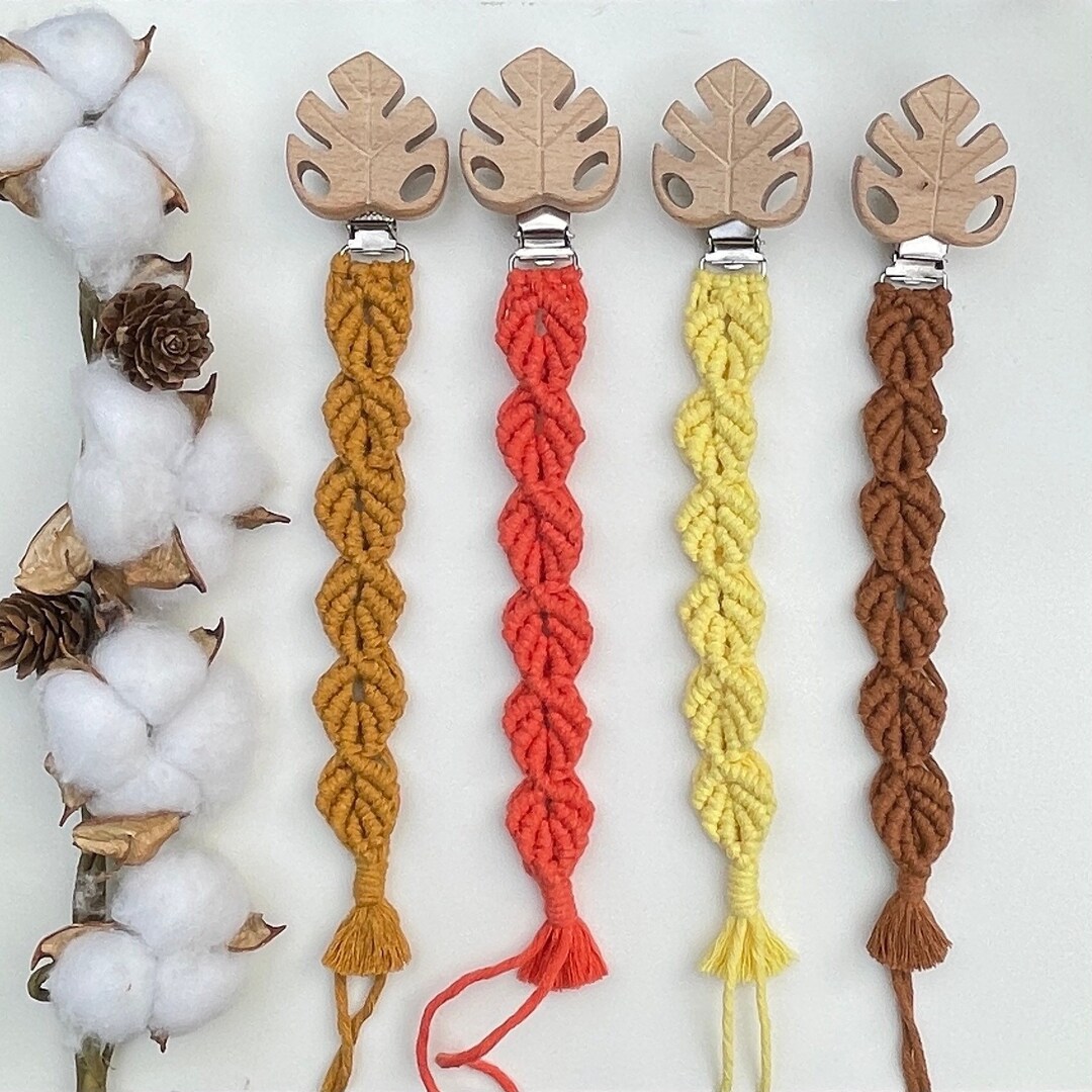 Monstera Leaf Pacifier Clip 100% Cotton Boho Fall Braided Pacifier Clip ...