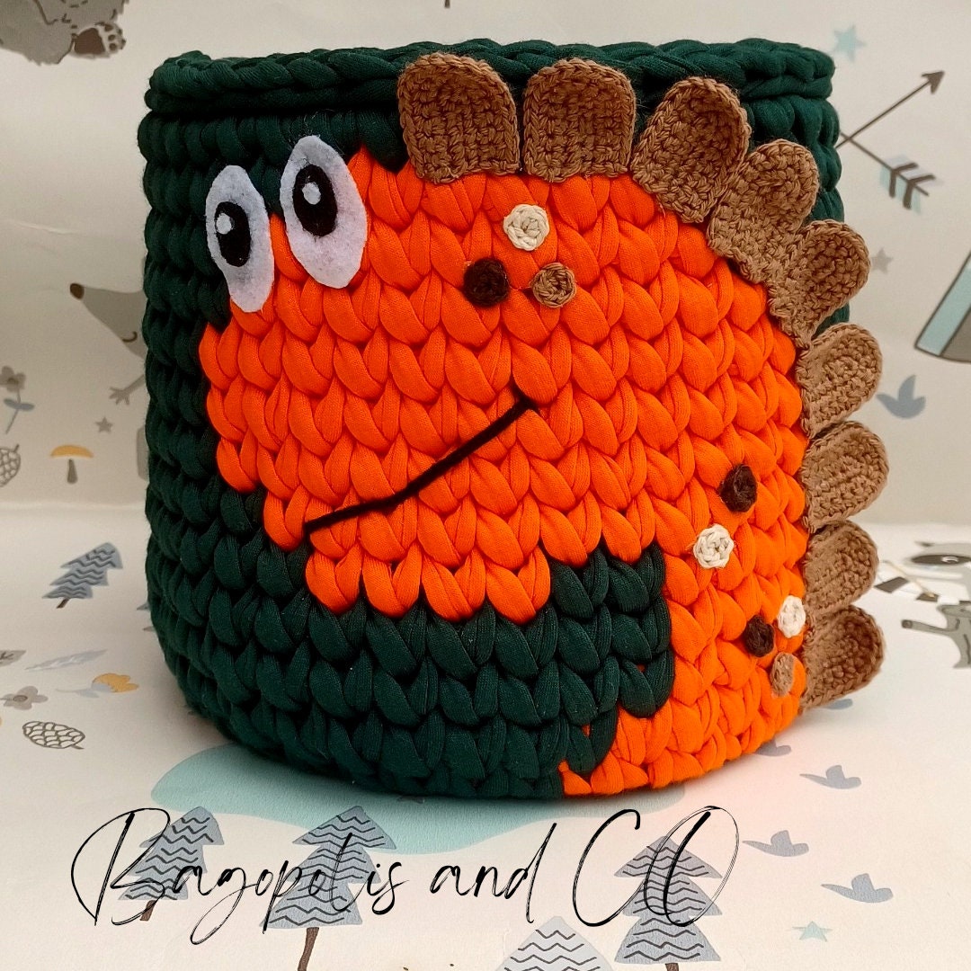 Dinosaur Handmade Crochet Basket for Kids, Dino Storage Basket, Nursery ...