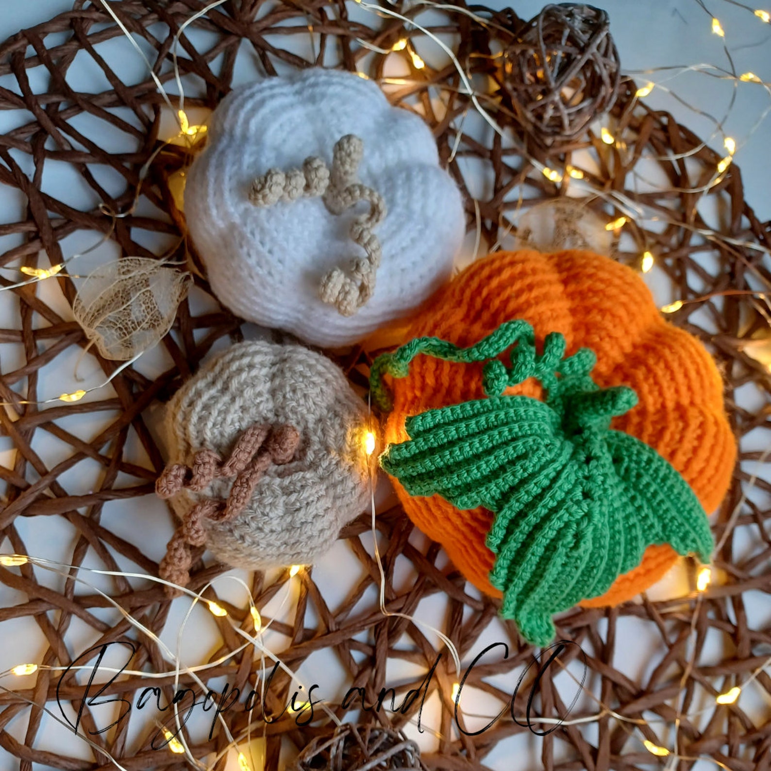 Pumpkin Crochet Pattern PDF - 3 Different Sizes, Pumpkin Leaf, Stem ...