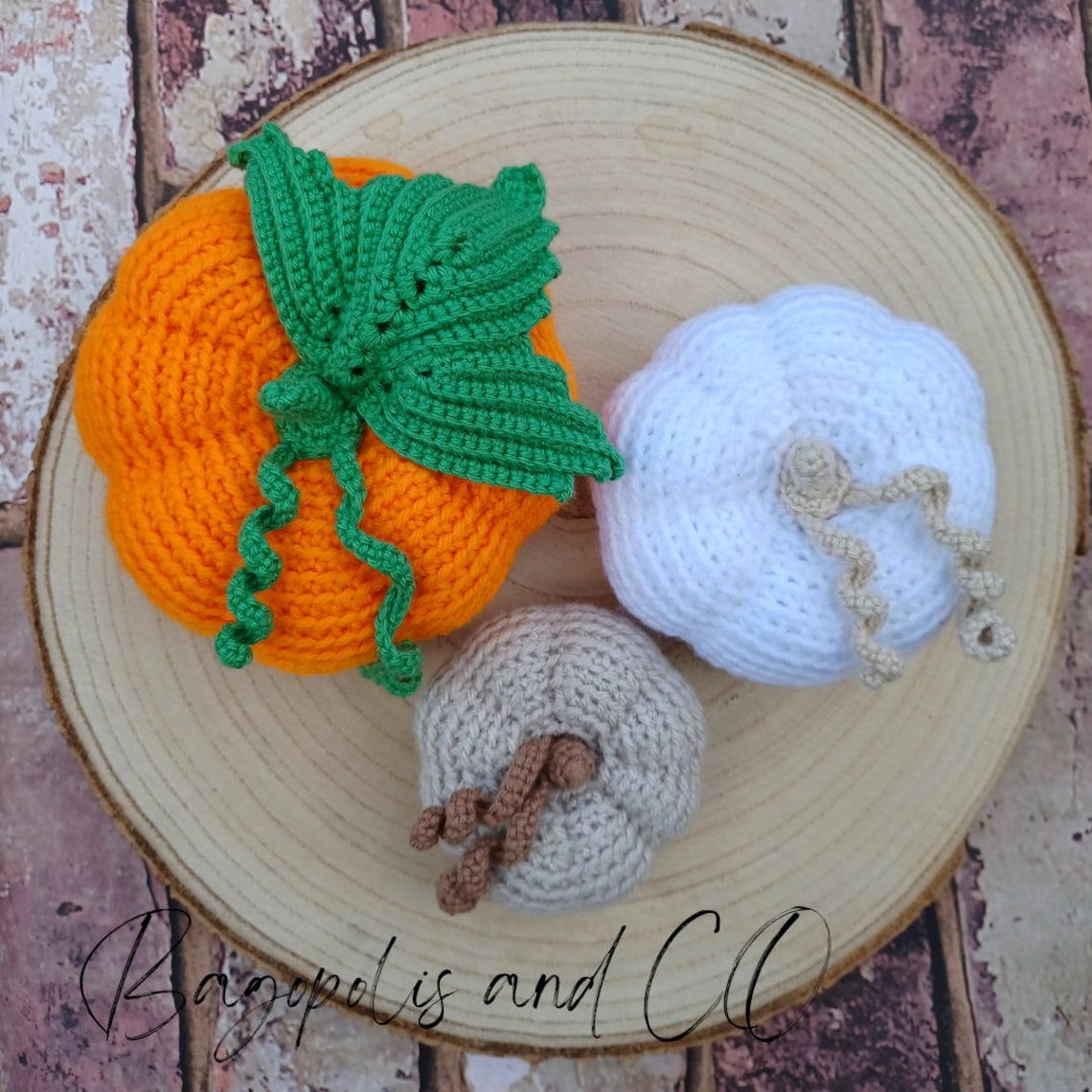 Pumpkin Crochet Pattern PDF - 3 Different Sizes, Pumpkin Leaf, Stem ...