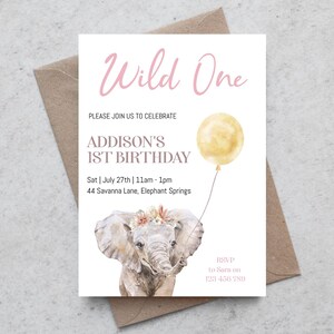 Digital Elephant Birthday Invitation, Kids Party Invite, Printable ...