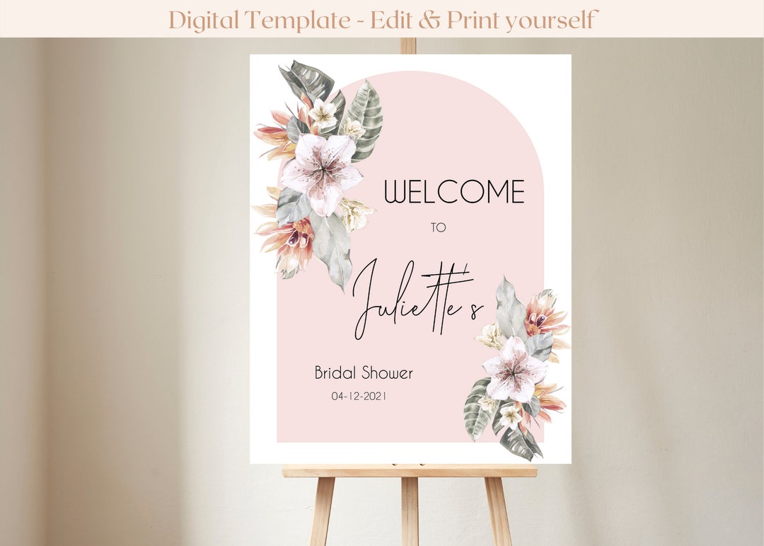 Tropical Floral Bridal Shower Welcome Board | Bridal Shower Welcome ...