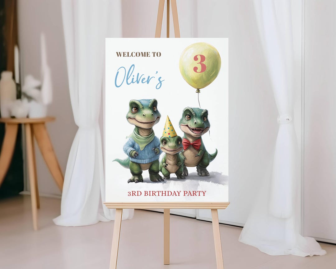 Editable Three Rex Dinosaur Welcome Sign, Three Rex Party Welcome Sign ...