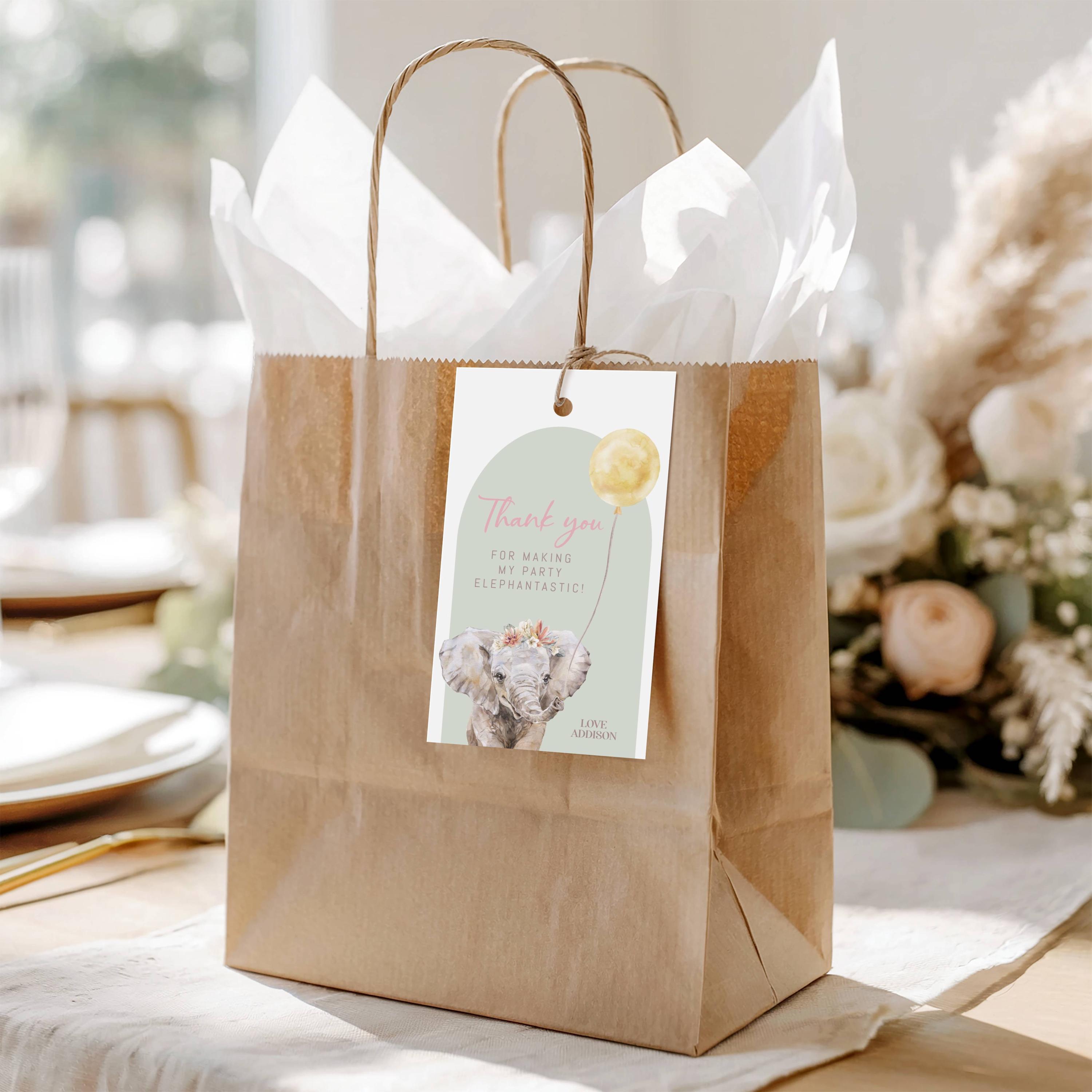 Elephant Birthday Thank You Tags, Printable Party Favor Tags, Elephant ...
