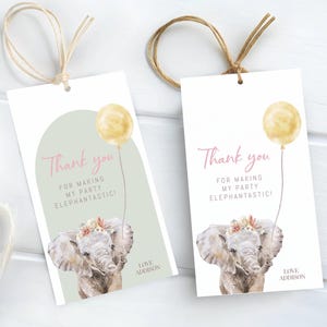 Elephant Birthday Thank You Tags, Printable Party Favor Tags, Elephant ...