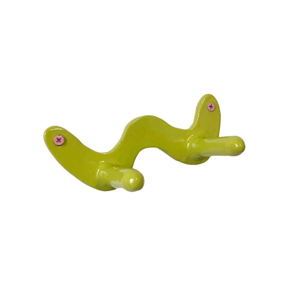 Neon Chartreuse Yellow Double Wiggle Ceramic Wall Hook - Etsy