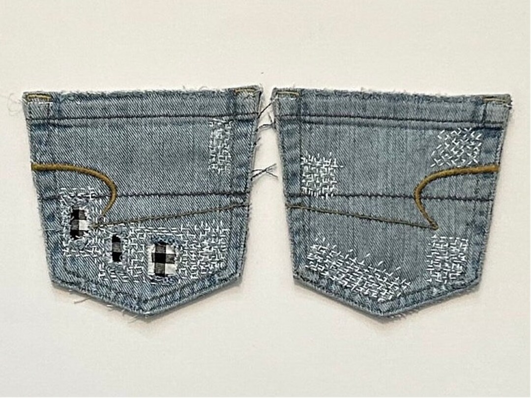 Boro Sashiko Abstract Denim Pocket Patch Pair - Etsy