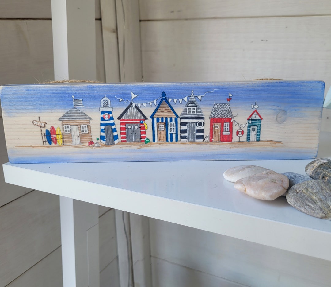Quirky/rustic Seaside Beach Hut Scene.wood Hanging Plaque/freestanding ...