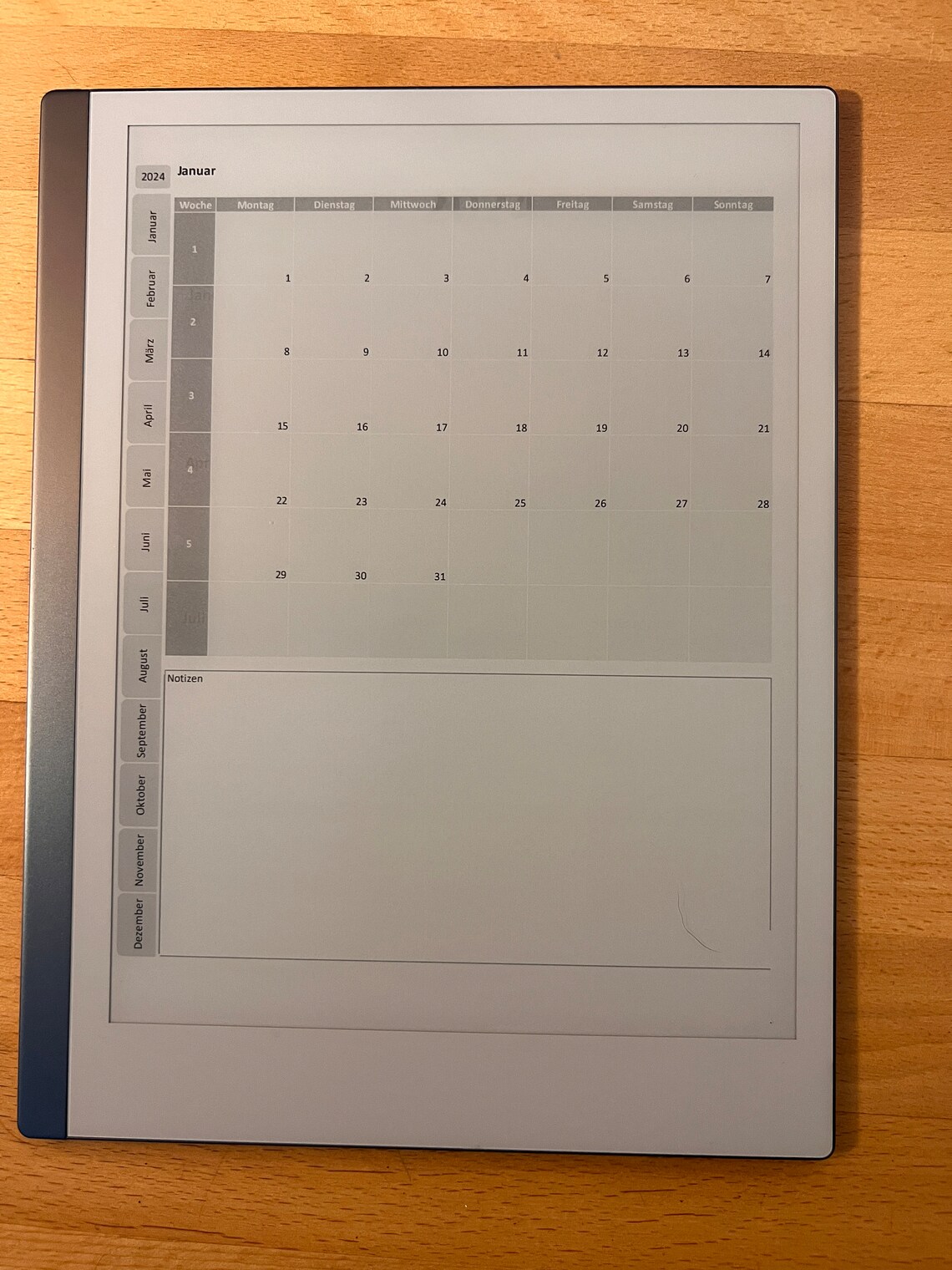 Digital Calendar XL 2024 for Remarkable 1 & Remarkable 2 in German ...