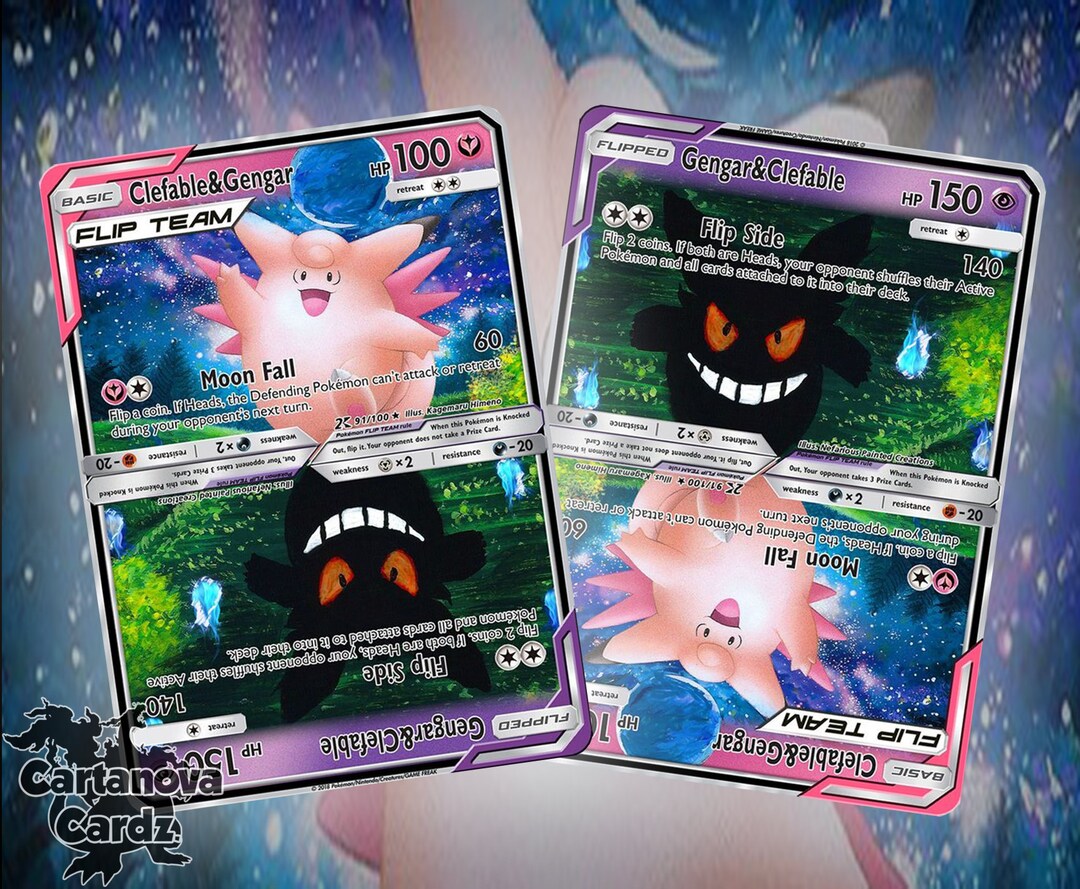 Clefable & Gengar Flip Team Custom Pokemon Card Premium Quality - Etsy