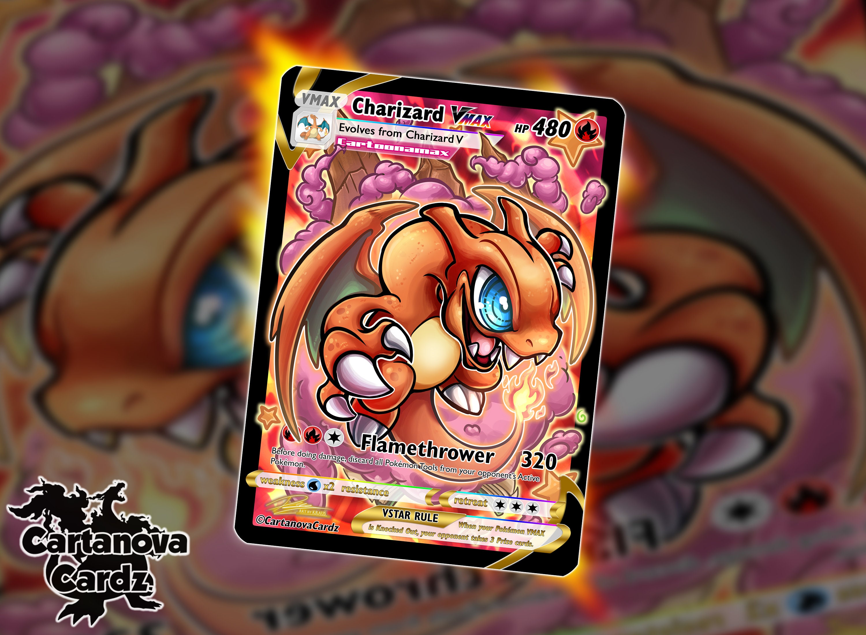 Charizard Toon Vmax Black Gold Custom Pokemon Card Holographic - Etsy