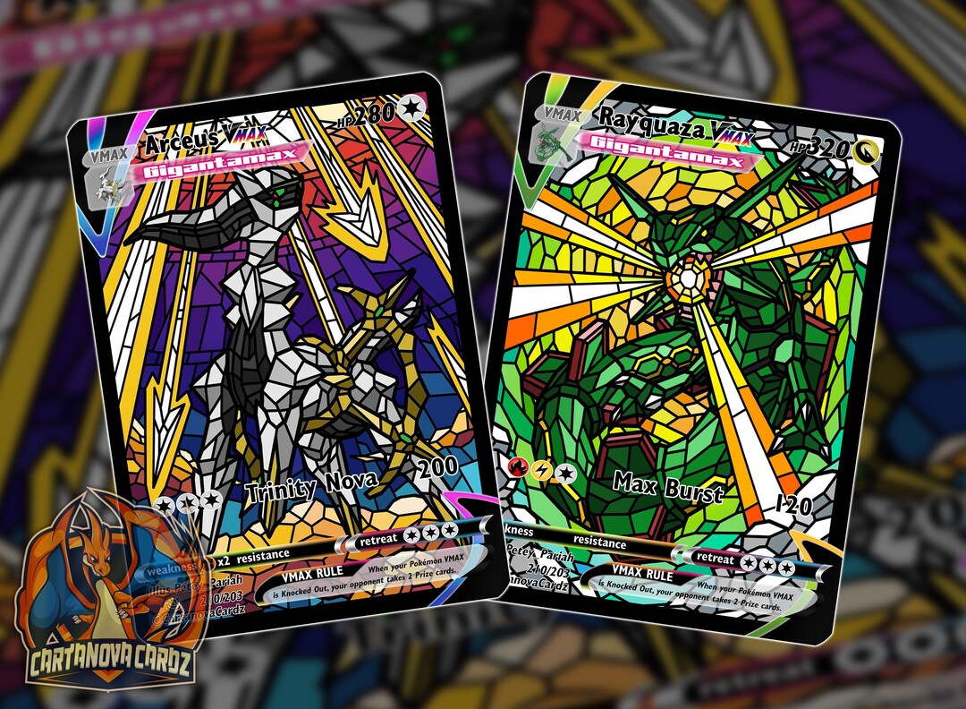 Arceus & Rayquaza VMAX Custom Pokemon Card Top Quality Mosaic Style Set ...