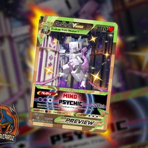 Pixelmon Mewtwo & Mew VSTAR Custom Pokemon Card Holographic Top Quality ...