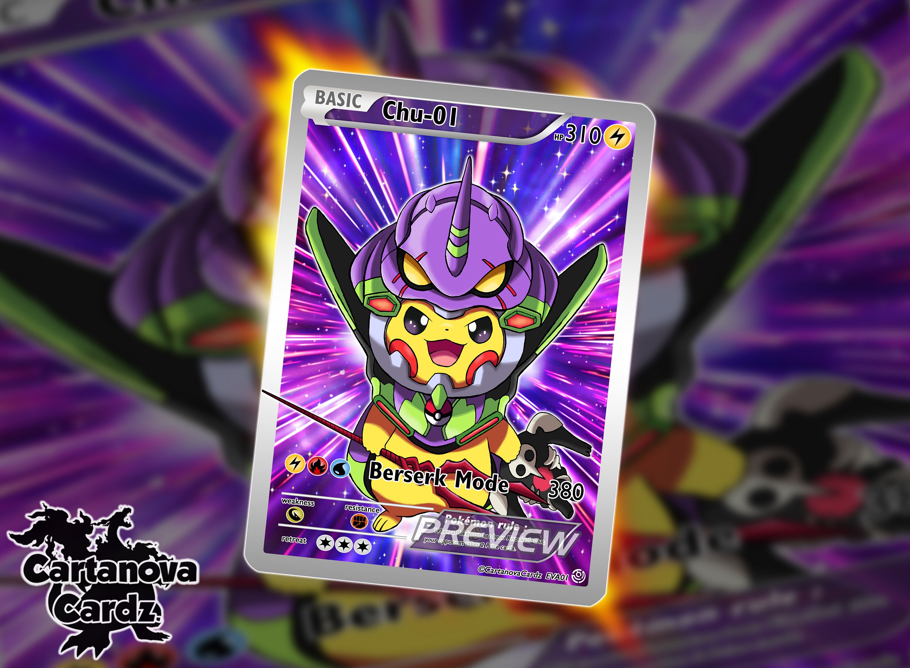 Chu-01 Cosplay Pikachu Evangelion Custom Pokemon Card Holographic Top ...