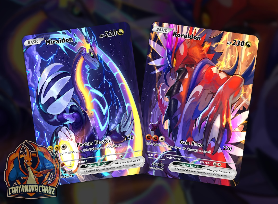 Miraidon & Koraidon Full Art Custom Pokemon Card Top Quality Set X2 ...