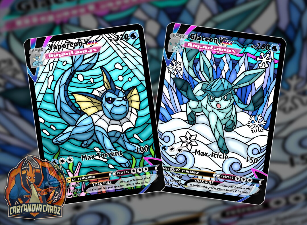 Glaceon & Vaporeon VMAX Custom Pokemon Card Top Quality Mosaic Style ...
