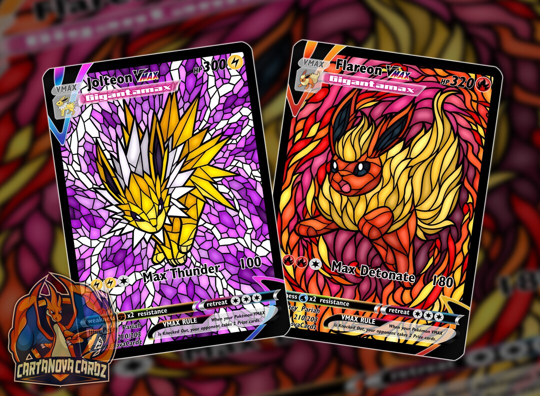 Jolteon & Flareon VMAX Custom Pokemon Card Top Quality Mosaic Style Set ...
