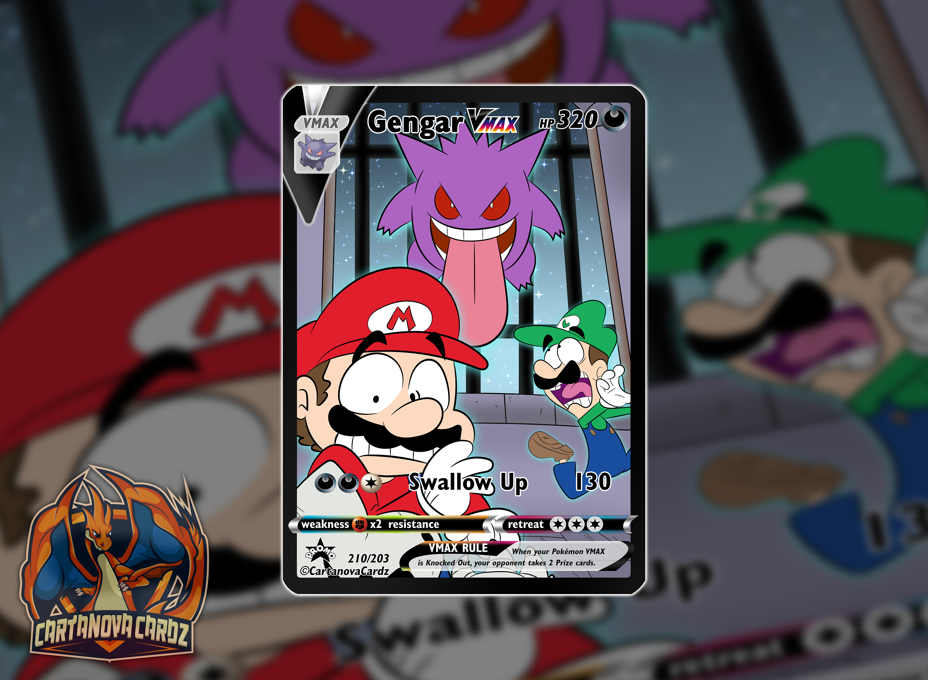 Gengar Mario & Luigi Custom Pokemon Card Top Quality - Etsy