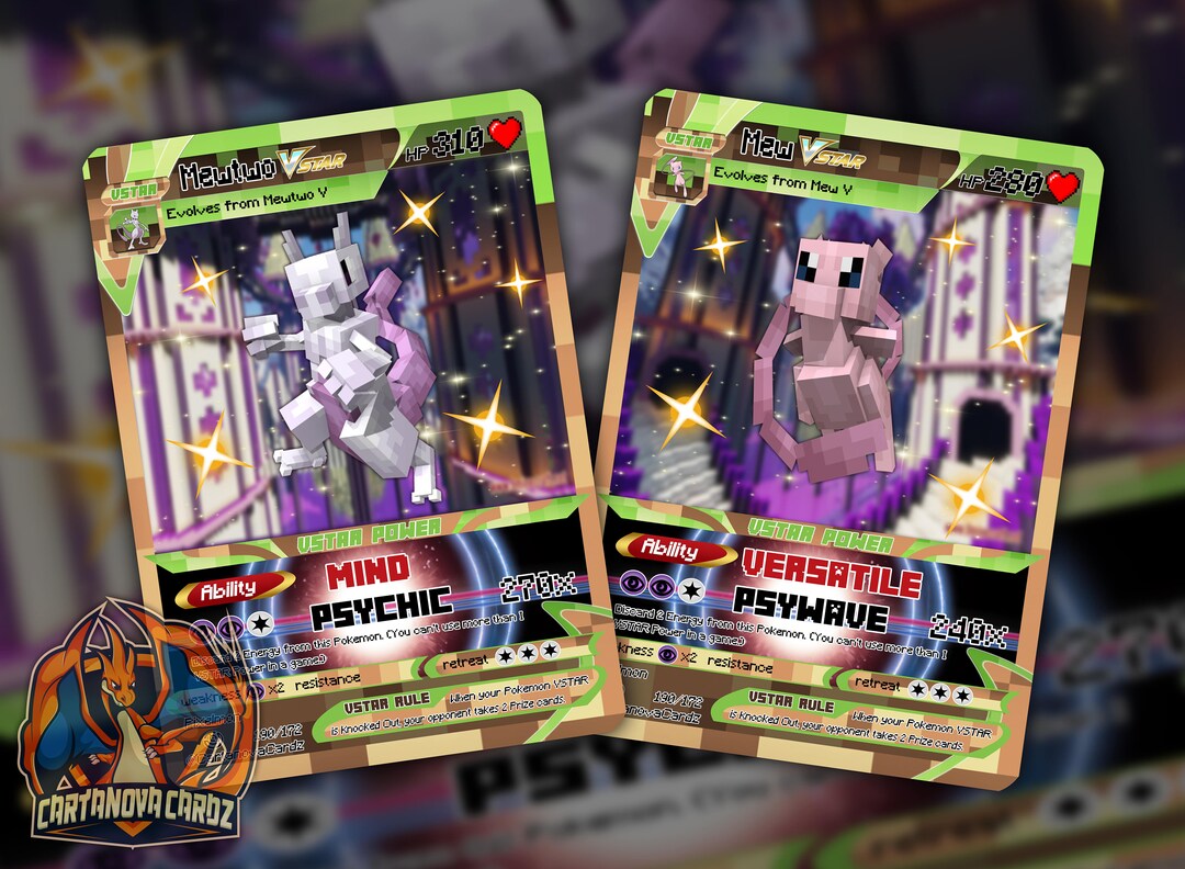 Pixelmon Mewtwo & Mew VSTAR Custom Pokemon Card Holographic Top Quality ...