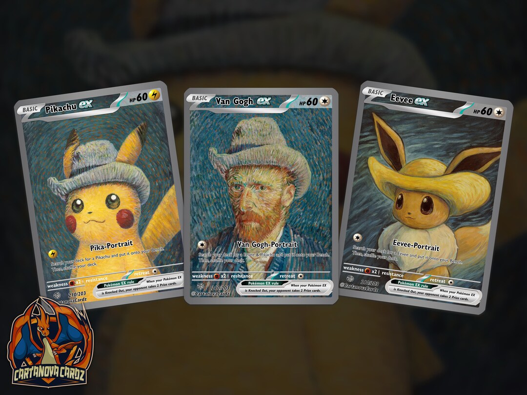 Pikachu Van Gogh & Eevee Self Portrait Custom Pokemon Card Top Quality ...